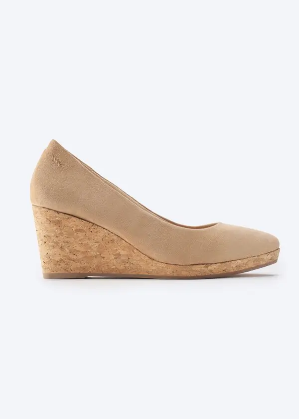 VISCATA Riera Suede Cork Wedges - Camel