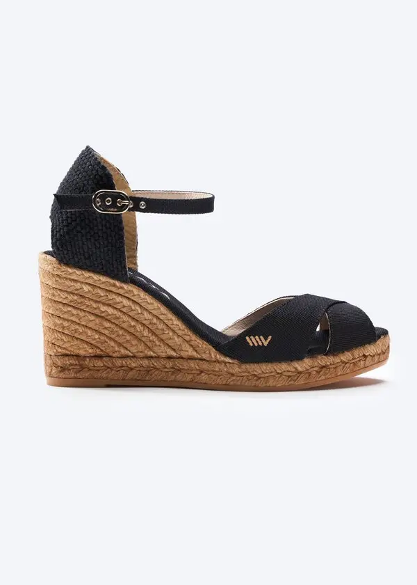 VISCATA Aiguablava Canvas Espadrille Wedge Sandals - Black