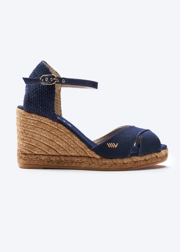 VISCATA Aiguablava Canvas Espadrille Wedge Sandals - Navy Blue
