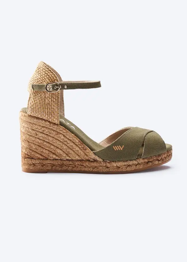 VISCATA Aiguablava Canvas Espadrille Wedge Sandals - Olive