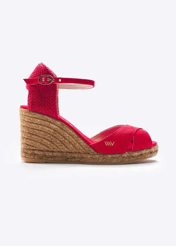 VISCATA Aiguablava Canvas Espadrille Wedge Sandals - Red