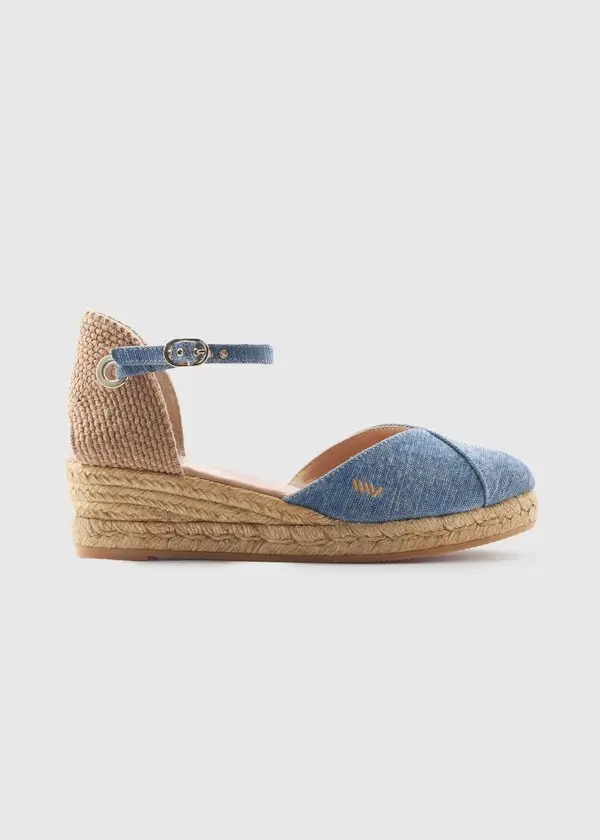 VISCATA Pubol Canvas Espadrille Wedges - Washed Denim