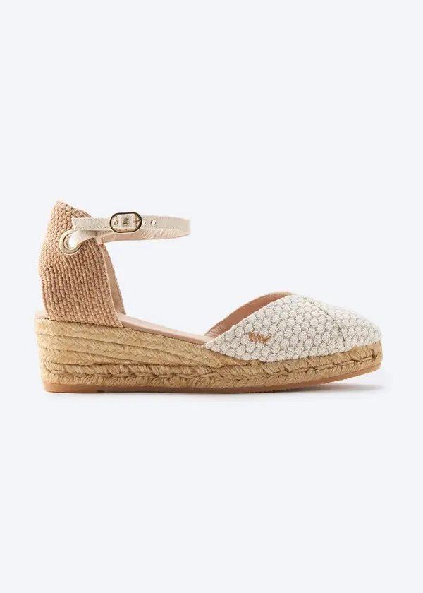 VISCATA Pubol Canvas Espadrille Wedges - White Mesh