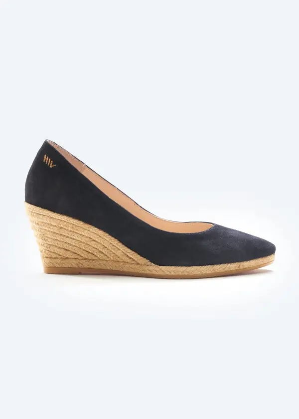 VISCATA Roses Suede Espadrille Wedges - Black