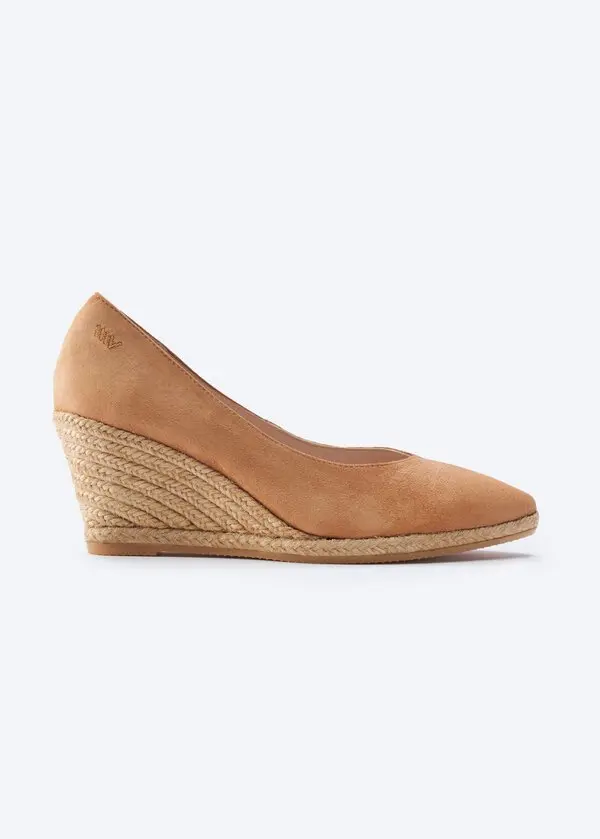 VISCATA Roses Suede Espadrille Wedges - Camel