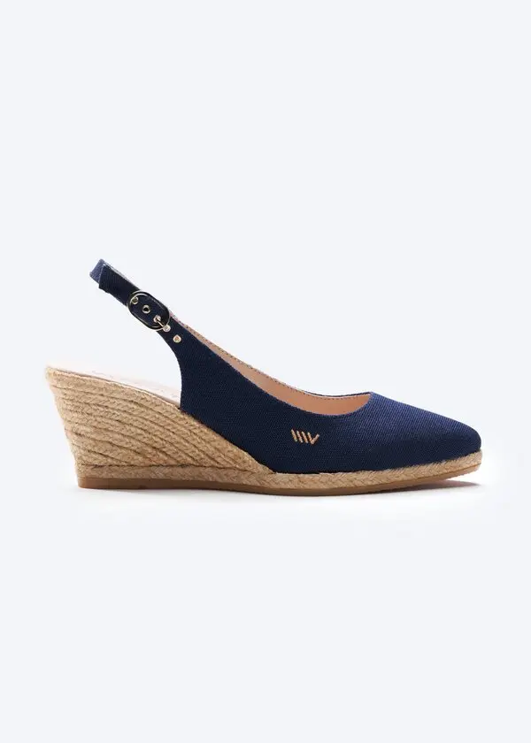 VISCATA Palomera Canvas Espadrille Wedges - Navy Blue