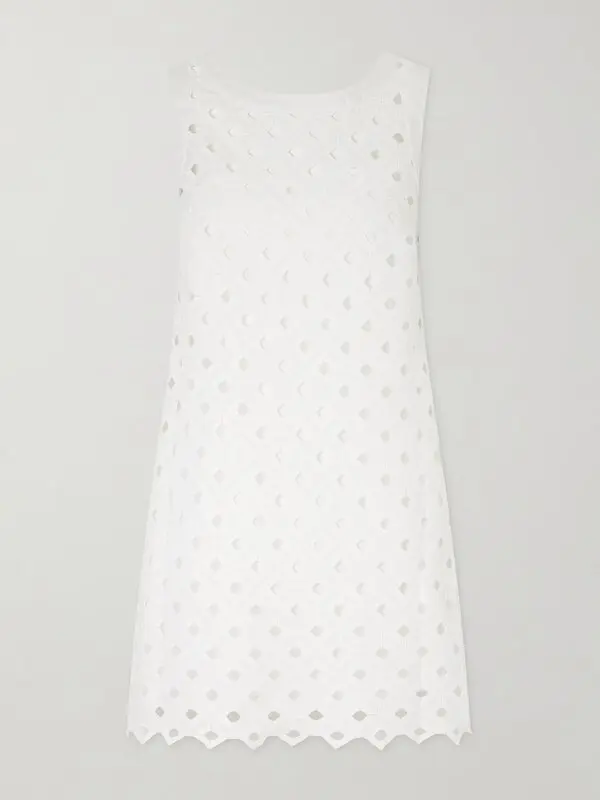 Max Mara Embroidered Woven Mini Dress - White