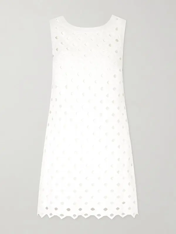 Max Mara Embroidered Woven Mini Dress - White