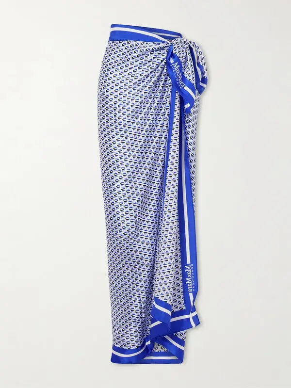 Max Mara Beachwear Spuma Printed Silk Pareo - Blue