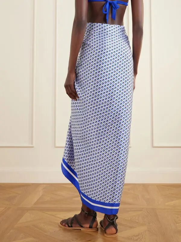 Max Mara Beachwear Spuma Printed Silk Pareo - Blue