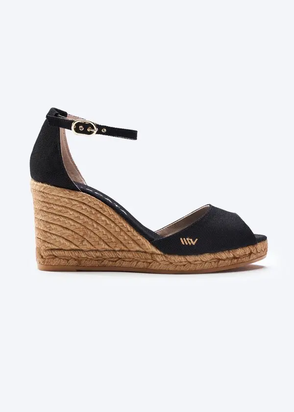 VISCATA Aiguafreda Canvas Espadrille Wedge Sandals - Black