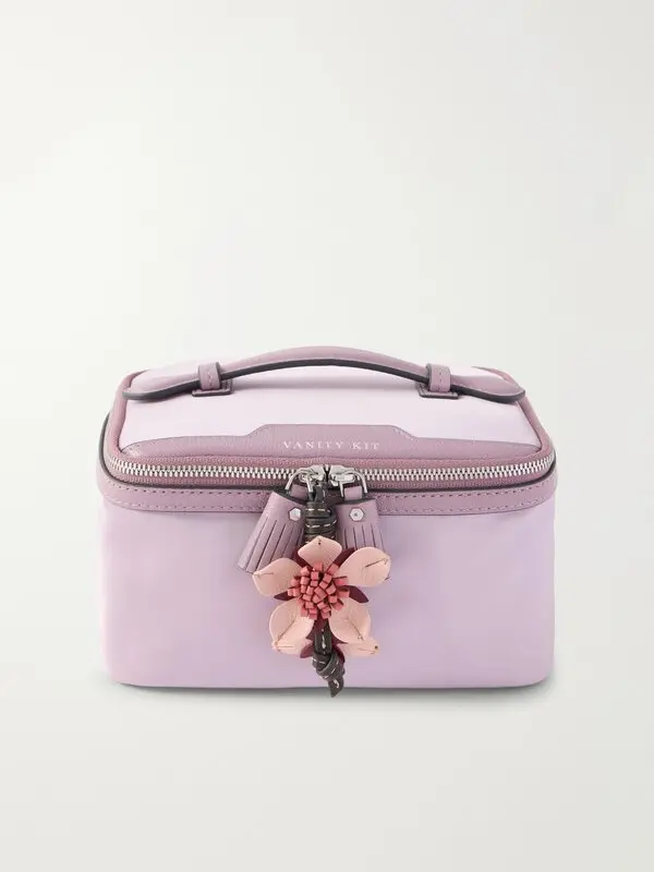 ANYA HINDMARCH Sakura Blossom Leather-trimmed Cosmetics Case - Purple