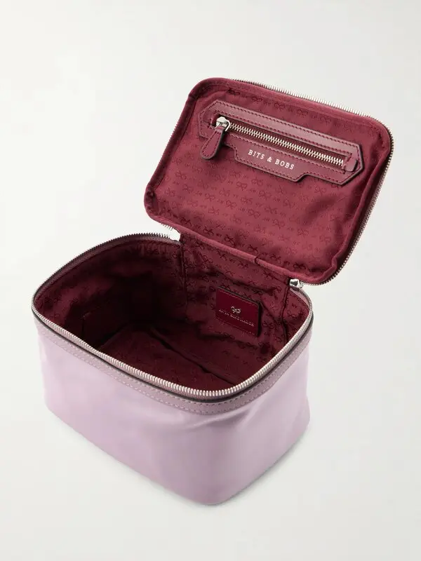 ANYA HINDMARCH Sakura Blossom Leather-trimmed Cosmetics Case - Purple