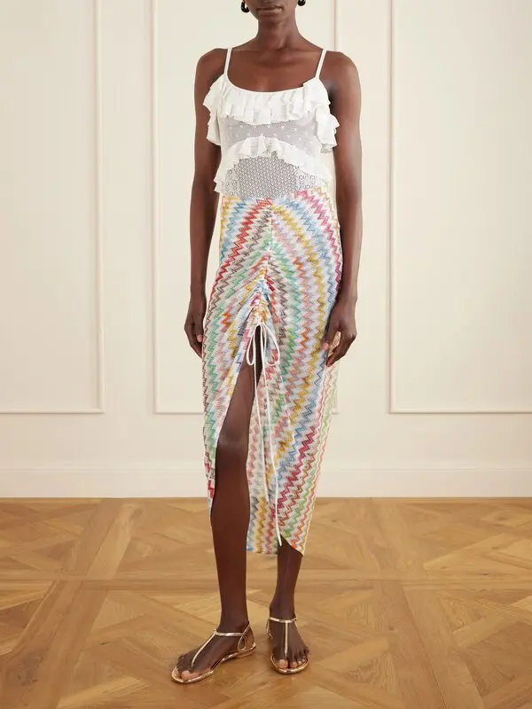 Missoni Gathered Striped Metallic Crochet-knit Midi Skirt - Blue