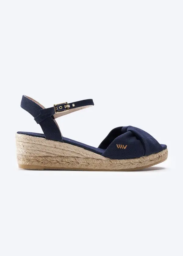 VISCATA Farella Canvas Espadrille Wedge Sandals - Navy Blue