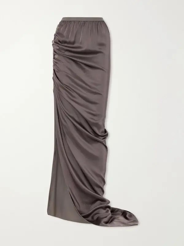 Rick Owens Edfu Gathered Satin Maxi Skirt - Gray