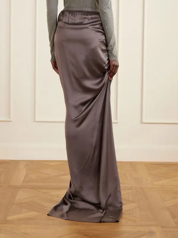Rick Owens Edfu Gathered Satin Maxi Skirt - Gray