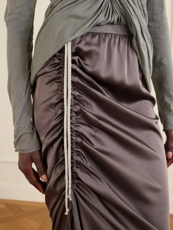 Rick Owens Edfu Gathered Satin Maxi Skirt - Gray