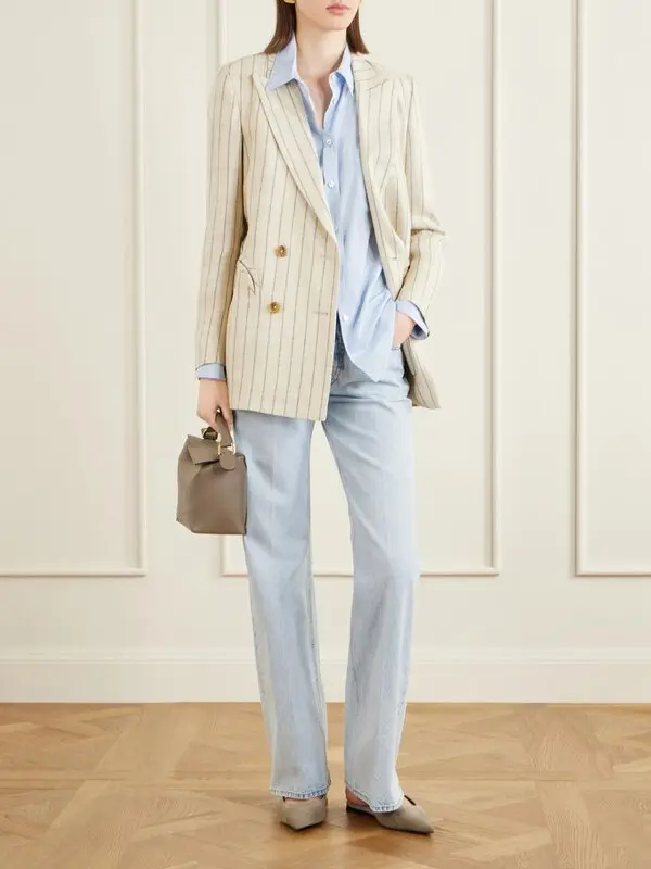 BLAZÉ MILANO Serene Everyday Striped Canvas Blazer - Neutrals