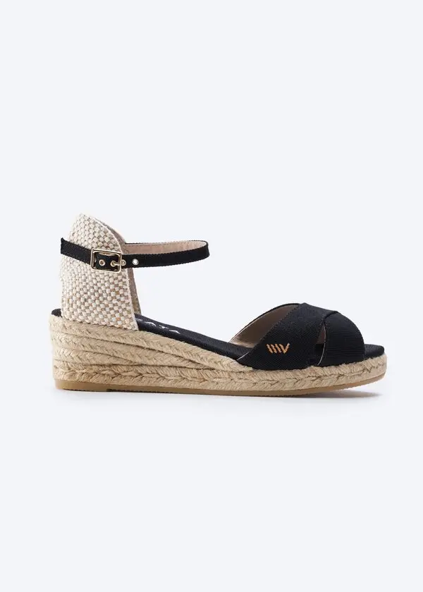 VISCATA Salina Canvas Espadrille Wedge Sandals - Black