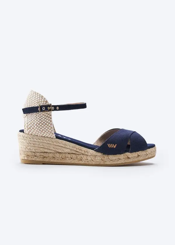 VISCATA Salina Canvas Espadrille Wedge Sandals - Navy Blue