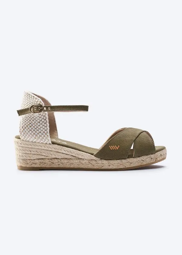VISCATA Salina Canvas Espadrille Wedge Sandals - Olive