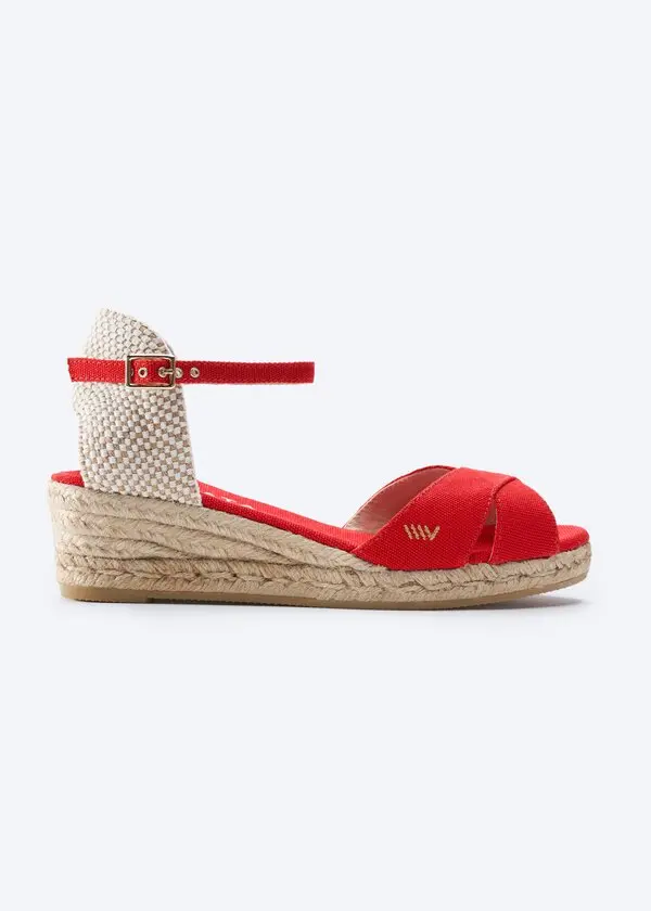 VISCATA Salina Canvas Espadrille Wedge Sandals - Red