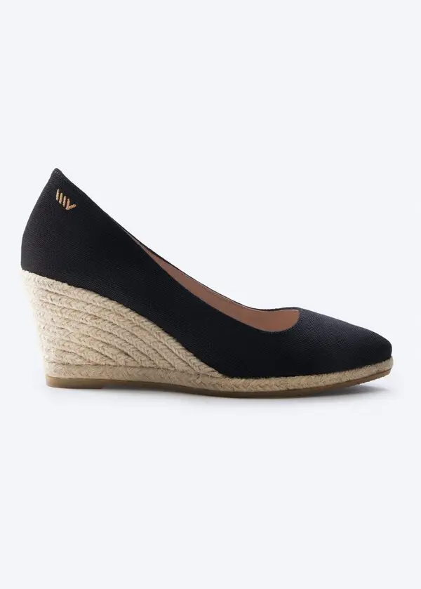 VISCATA Roses U-cut Espadrille Wedges - Black