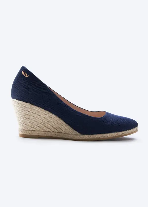 VISCATA Roses U-cut Espadrille Wedges - Navy Blue