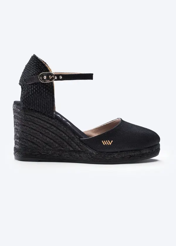 VISCATA Satuna Canvas Espadrille Wedges - Black Jute
