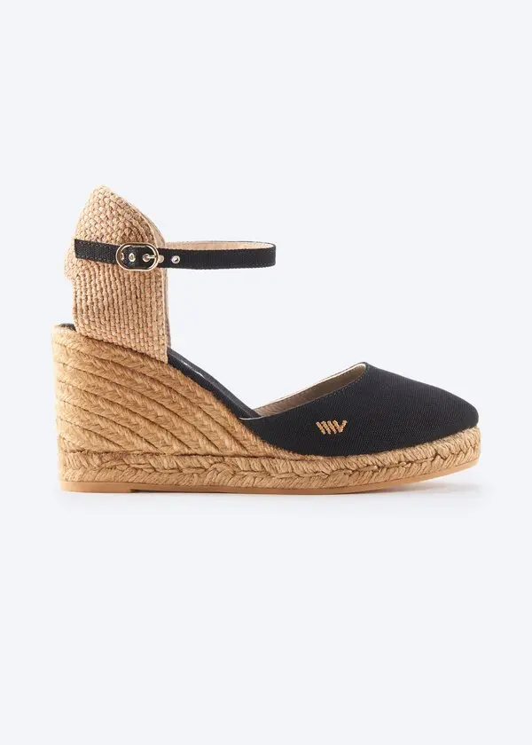 VISCATA Satuna Canvas Espadrille Wedges - Black