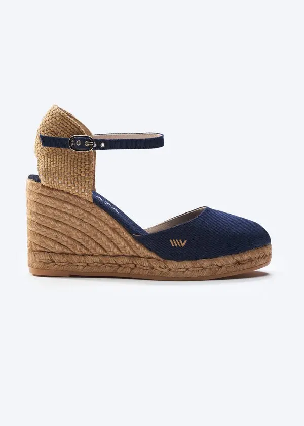 VISCATA Satuna Canvas Espadrille Wedges - Navy Blue