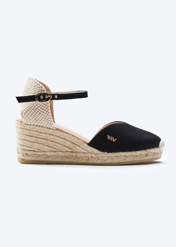 VISCATA Reus Canvas Espadrille Wedges - Black