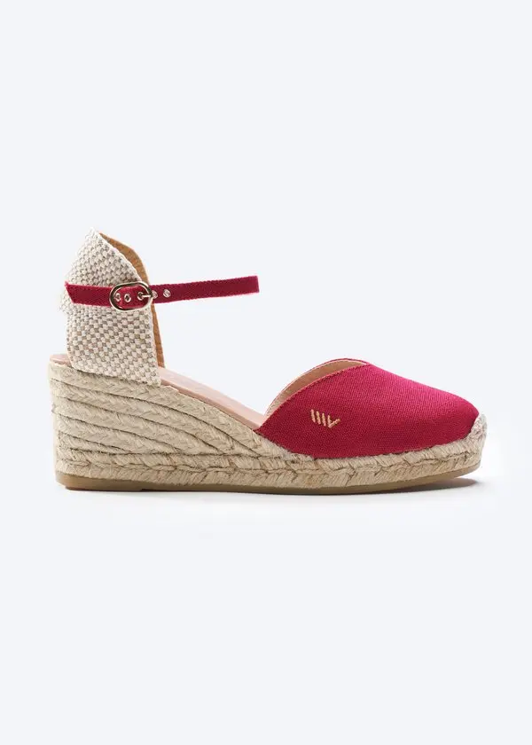 VISCATA Reus Canvas Espadrille Wedges - Cherry