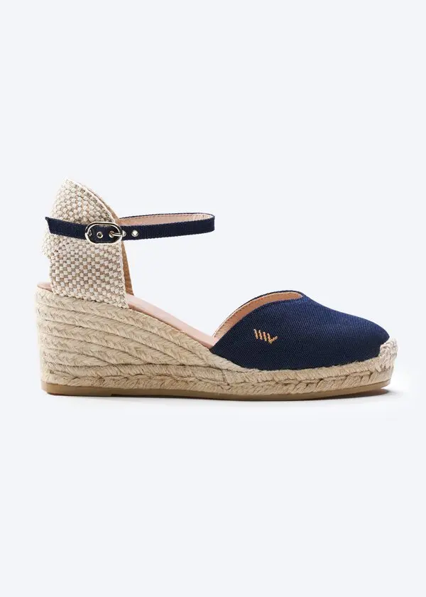 VISCATA Reus Canvas Espadrille Wedges - Navy Blue