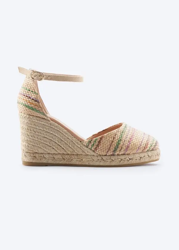VISCATA Premium Fabrics Espadrille Wedges - Multicolor Raffia