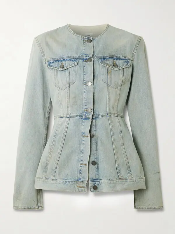 HAIKURE Temple Distressed Denim Peplum Jacket - Blue
