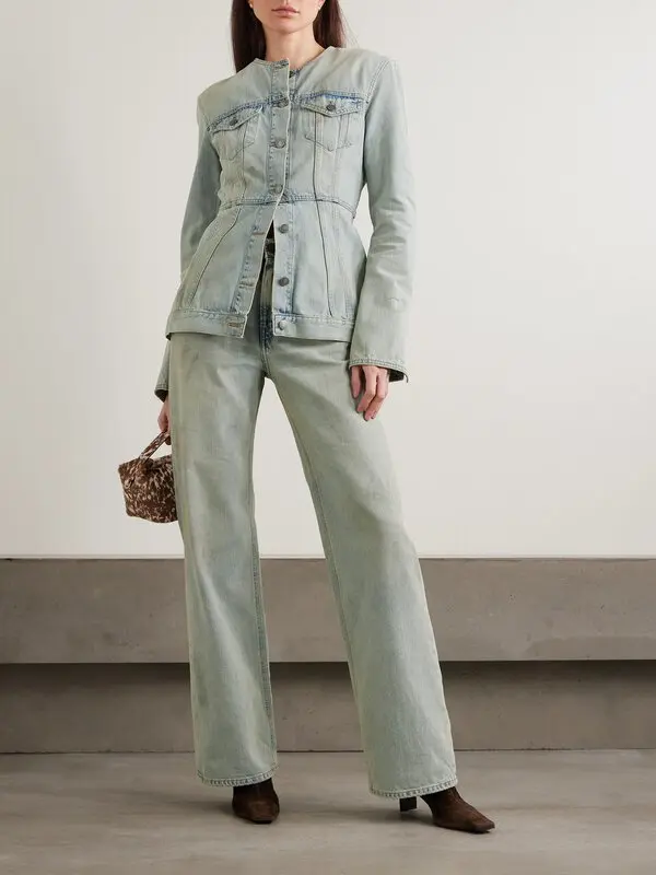 HAIKURE Temple Distressed Denim Peplum Jacket - Blue