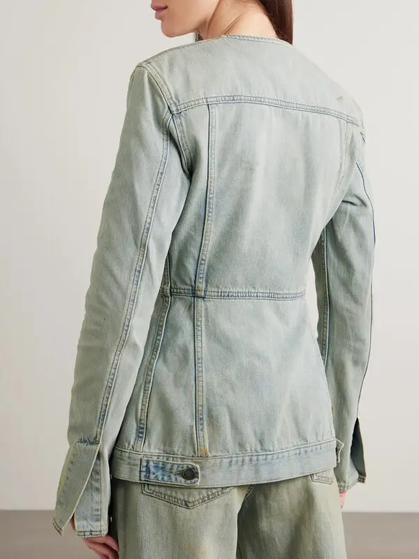 HAIKURE Temple Distressed Denim Peplum Jacket - Blue