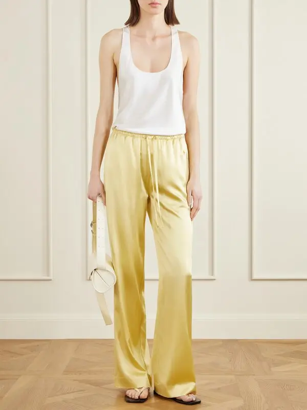 Eterne Silk-blend Satin Wide-leg Pants - Yellow