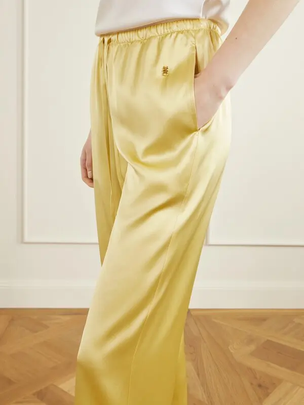 Eterne Silk-blend Satin Wide-leg Pants - Yellow