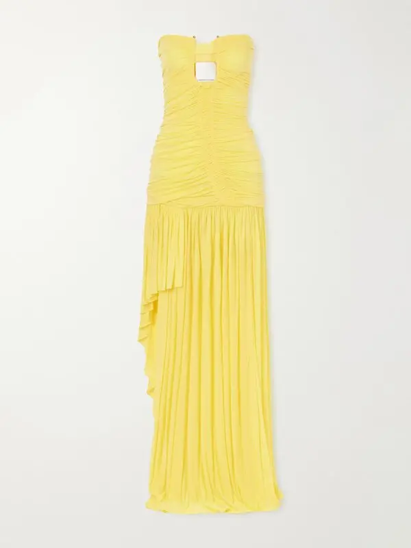 Christopher Esber Orion Strapless Ruched Gown - Yellow