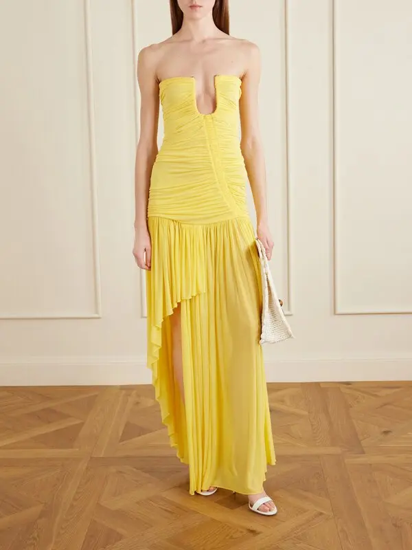 Christopher Esber Orion Strapless Ruched Gown - Yellow