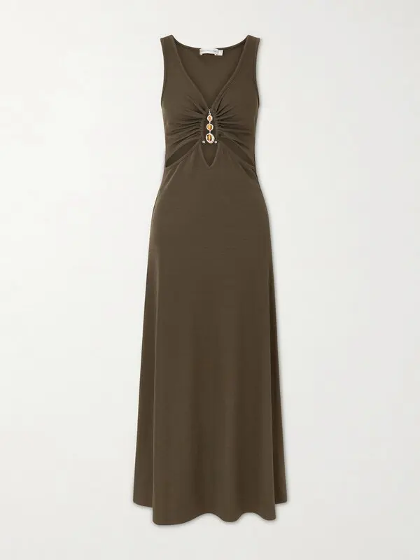 Christopher Esber Droplet Embellished Cut-out Midi Dress - Brown