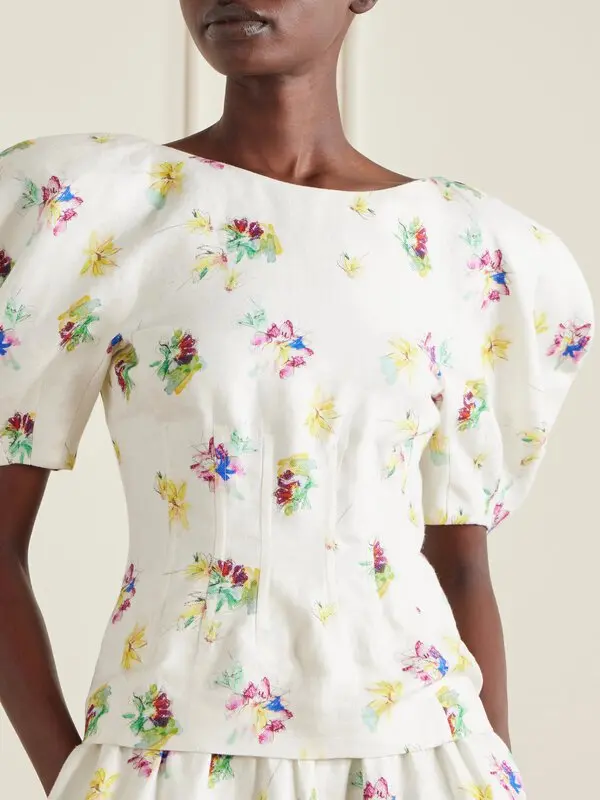 Gabriela Hearst Ayelet Floral Print Linen-twill Blouse
