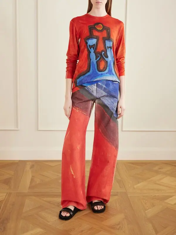 Gabriela Hearst Amoret Printed High-rise Barrel-leg Recycled Jeans - Red