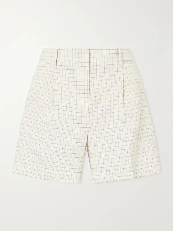 Theory Checked Linen-blend Shorts - Neutrals