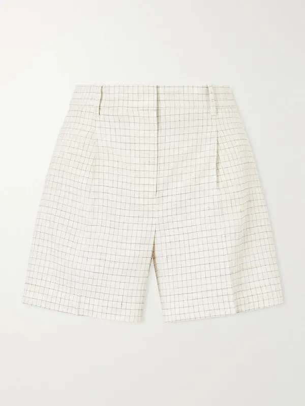 Theory Checked Linen-blend Shorts - Off-white