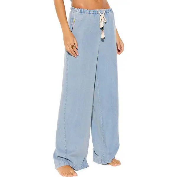 Spiritual Gangster Toluca Tie Waist Wide Leg Chambray Pants - Sunbleached Chambray