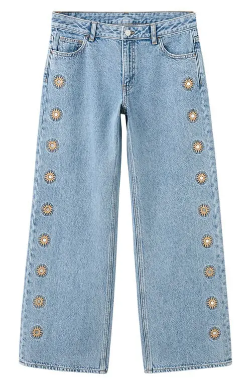 Mango Embroidered Straight Leg Nonstretch Jeans